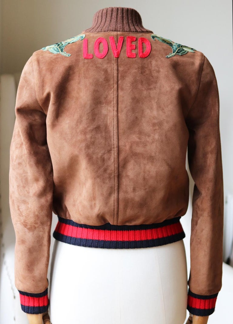 Gucci Floral-Embroidered Suede Bomber Jacket at 1stDibs