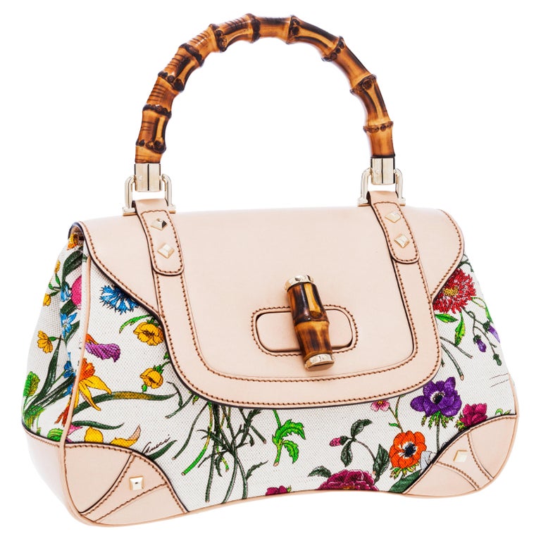 GUCCI Floral Flora Canvas Bamboo Handle Mini Bag at 1stDibs