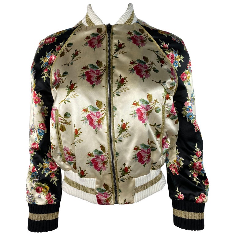 Gucci Floral Silk Bomber Jacket Size 40 at 1stDibs