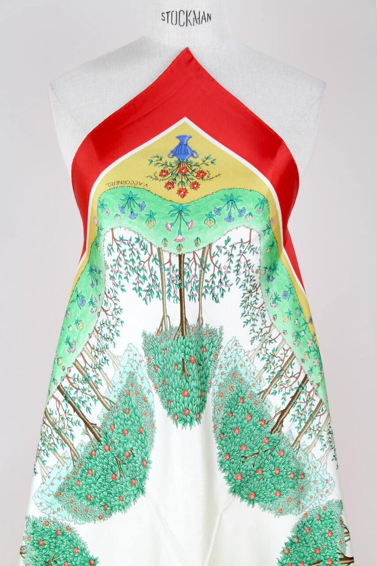 Gucci Floral Vittorio Accornero Apple Tree Silk Scarf With Red Border ...