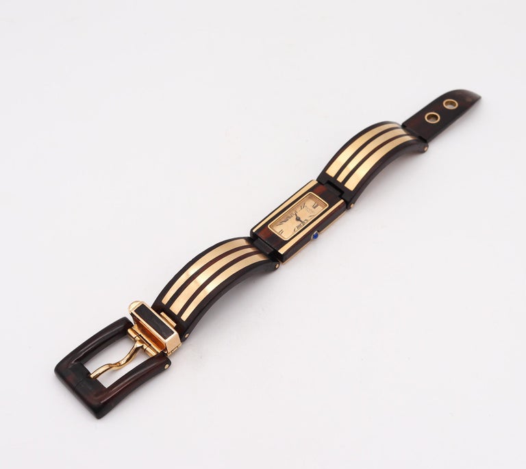 Gucci France 1968 Rare Buckle Bracelet Watch in Macassar Wood Inlaid of ...