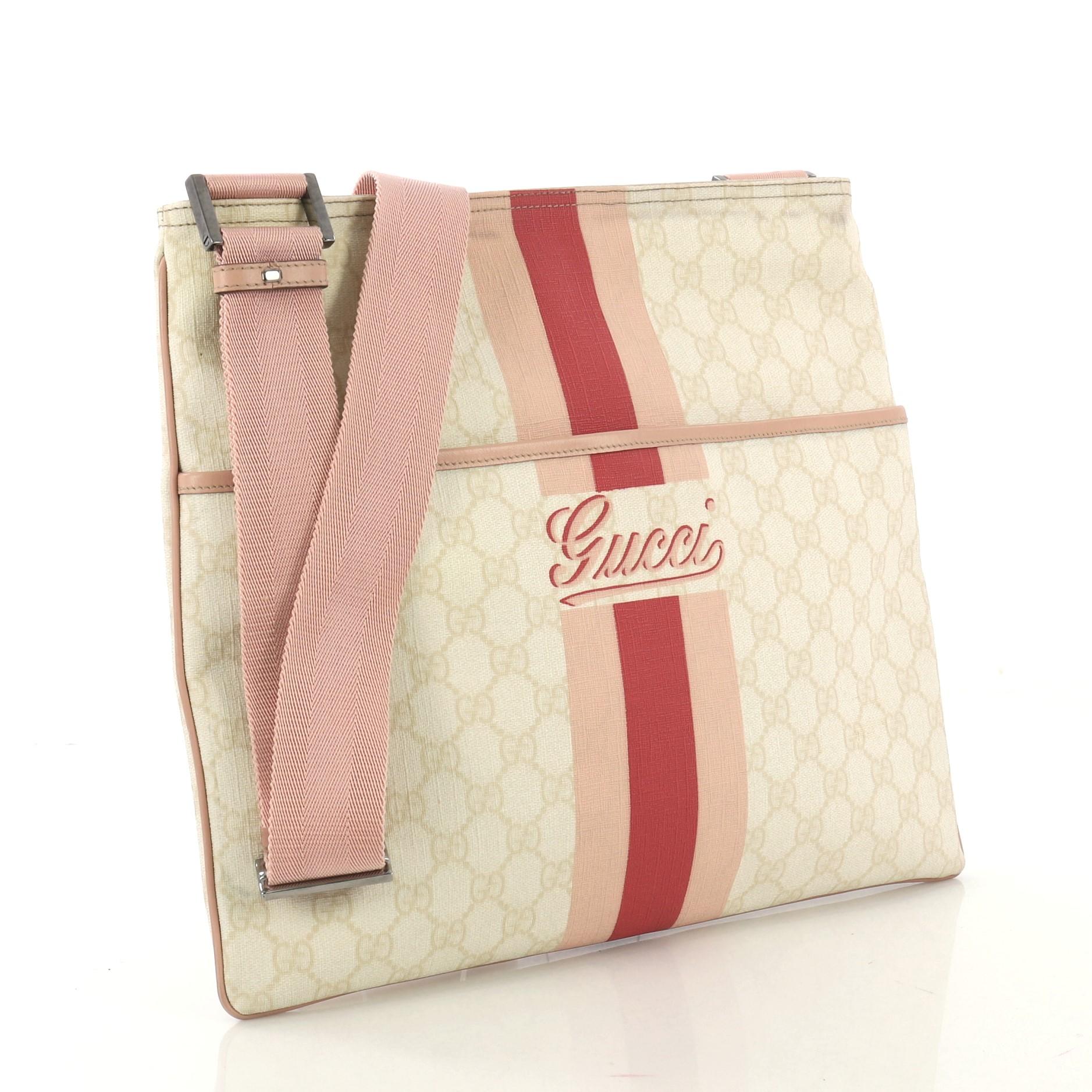 Gucci Front Zip Flat Messenger Bag Printed GG Coated Canvas Medium at ...