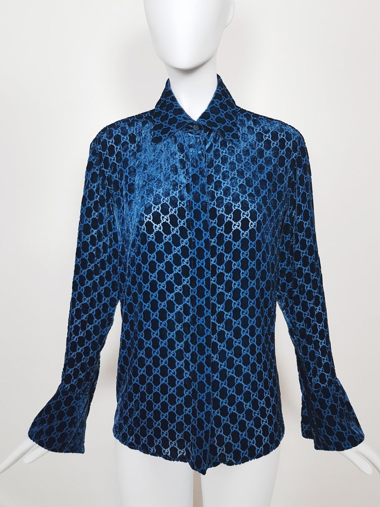 Collector GUCCI FW 1997 Runway velvet semi sheer monogram shirt For ...
