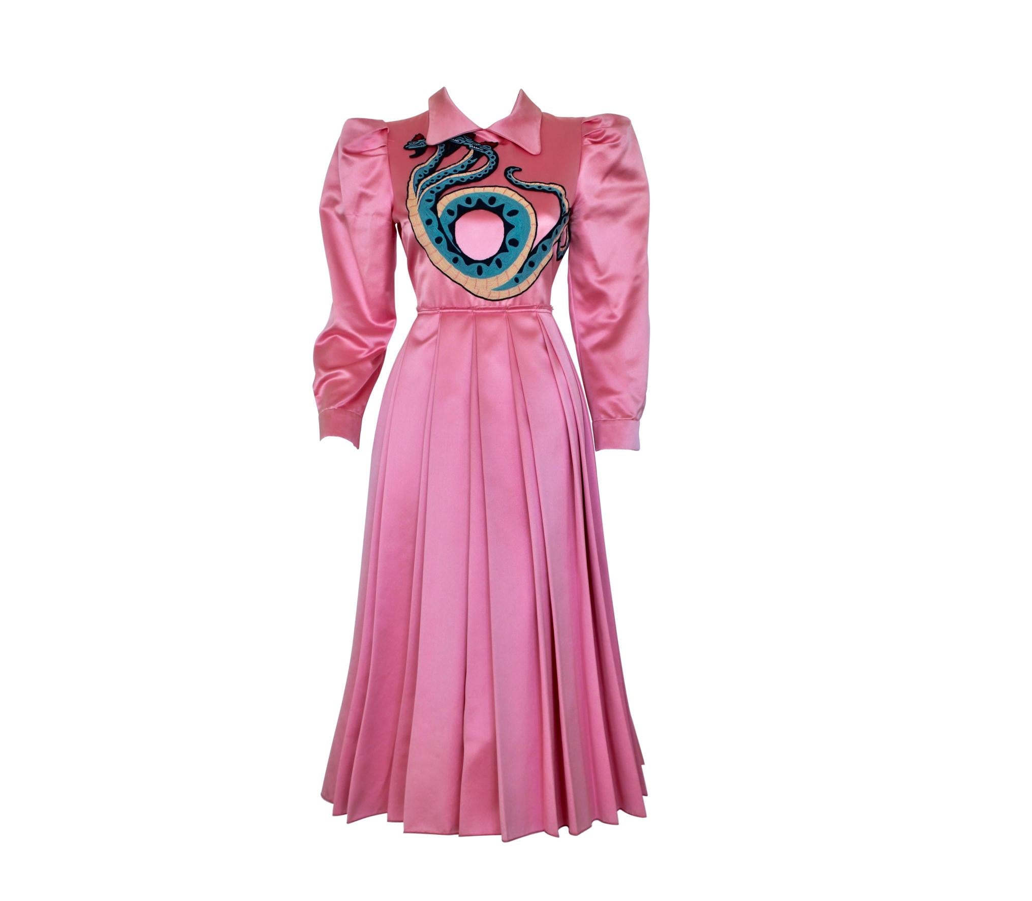 GUCCI FW 2016 Silk Dress Snake Embroidery ACDC Runway Rare Pink For ...