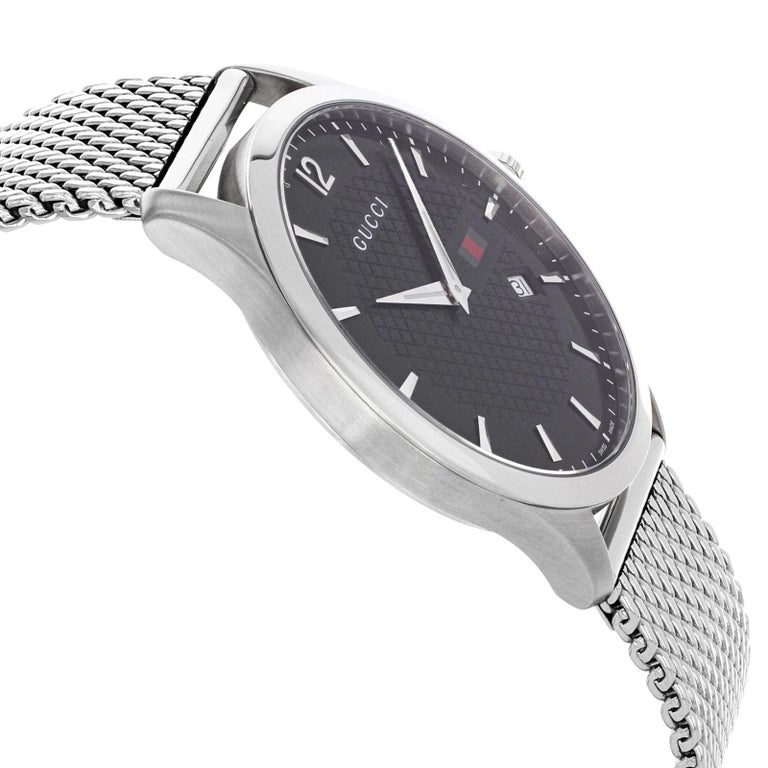 Gucci G-Timeless Black Dial Stainless Steel Mesh Band Quartz Mens Watch ...