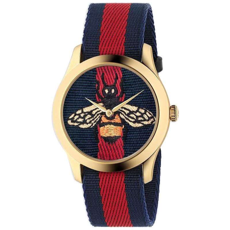 Gucci G-Timeless Blue and Red Dial with Embroidered Bee Ladies Watch ...