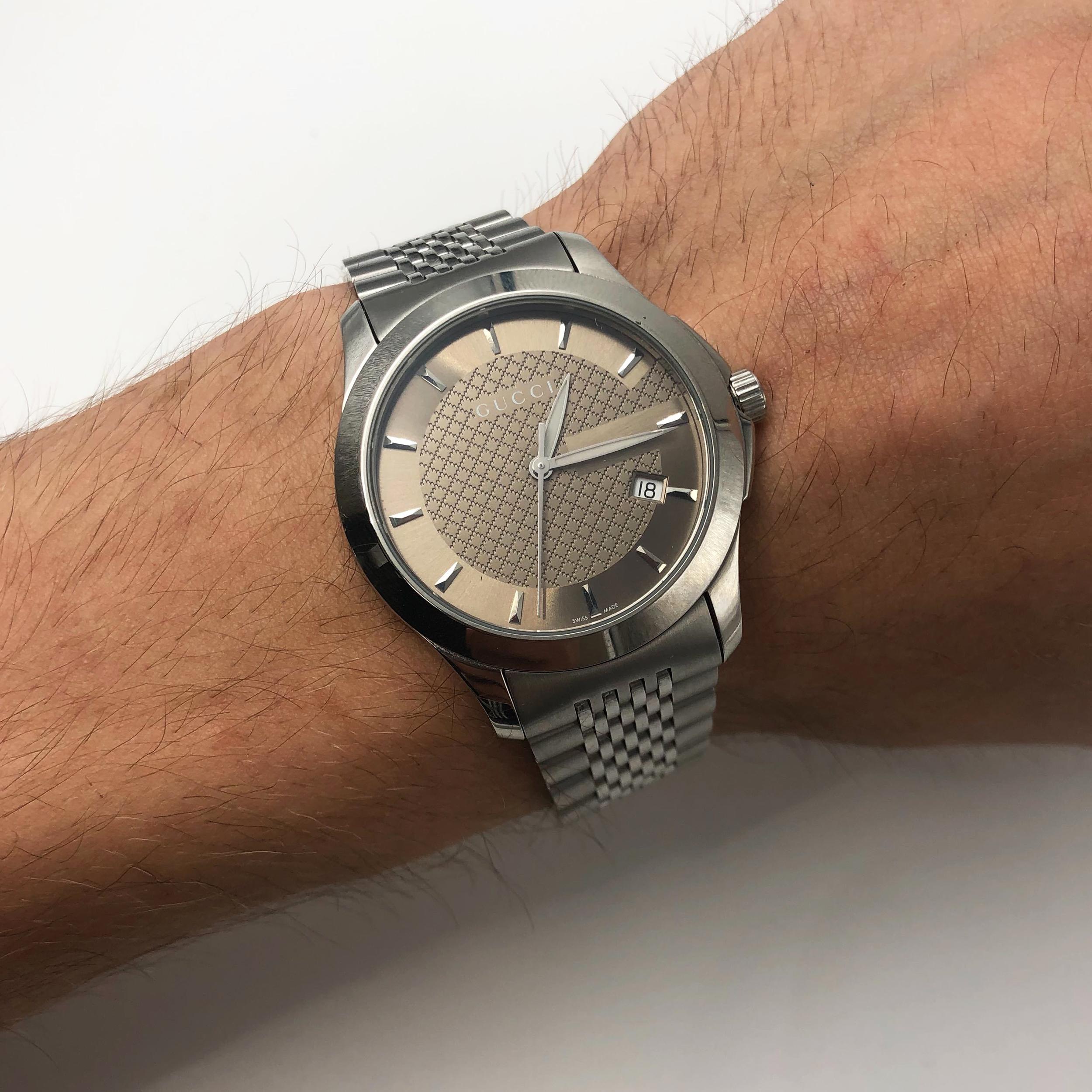 Gucci G-Timeless Date Stainless Steel Bronze Dial Quartz Mens Watch ...