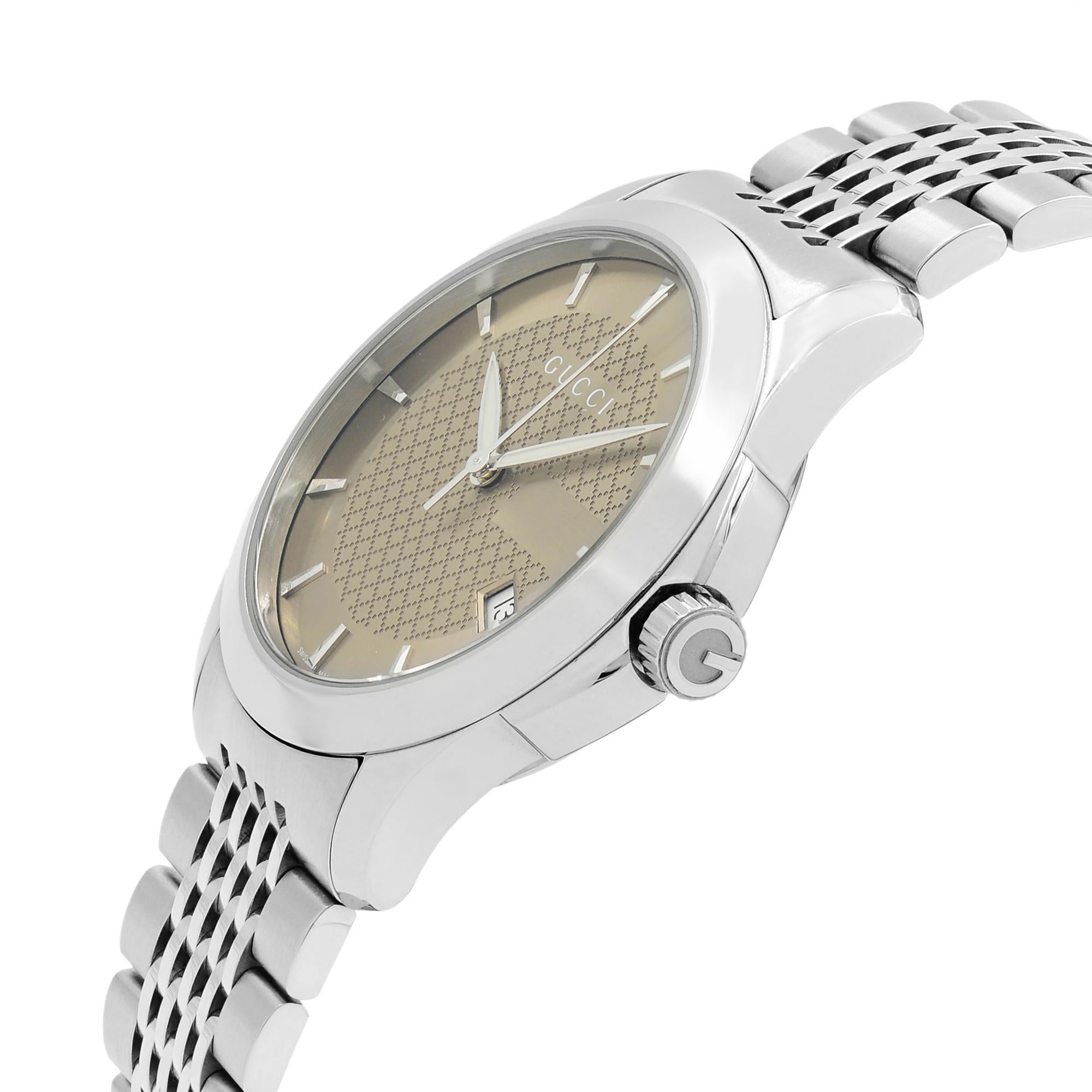 Gucci G-Timeless Date Steel Bronze Checkered Dial Quartz Mens Watch ...