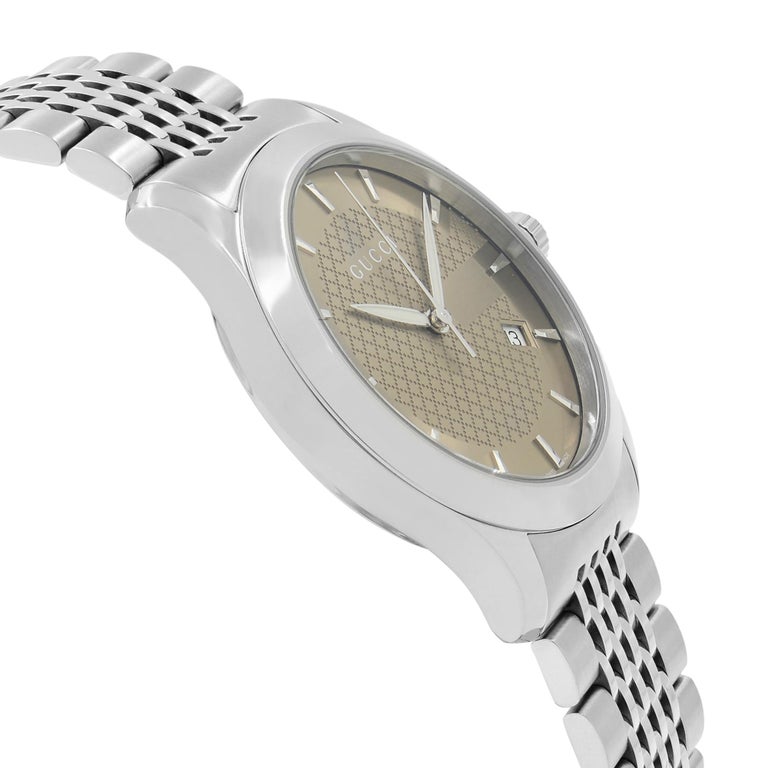 Gucci G-Timeless Date Steel Bronze Checkered Dial Quartz Mens Watch ...
