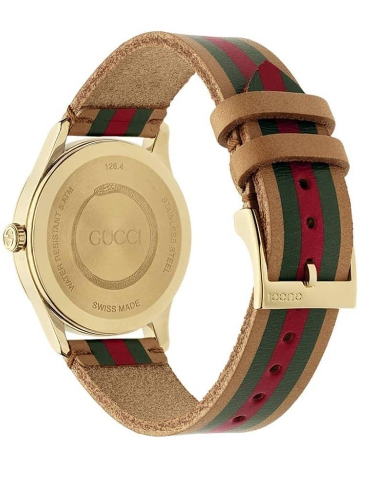 Gucci G-Timeless Le Marche Des Merveil Stripe Motif Dial Leather Watch ...
