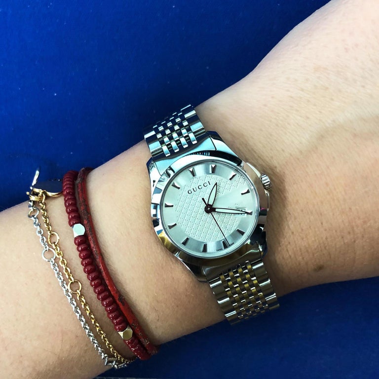 Gucci G-Timeless Silver Sticks Dial Steel Quartz Ladies Watch YA126501 ...