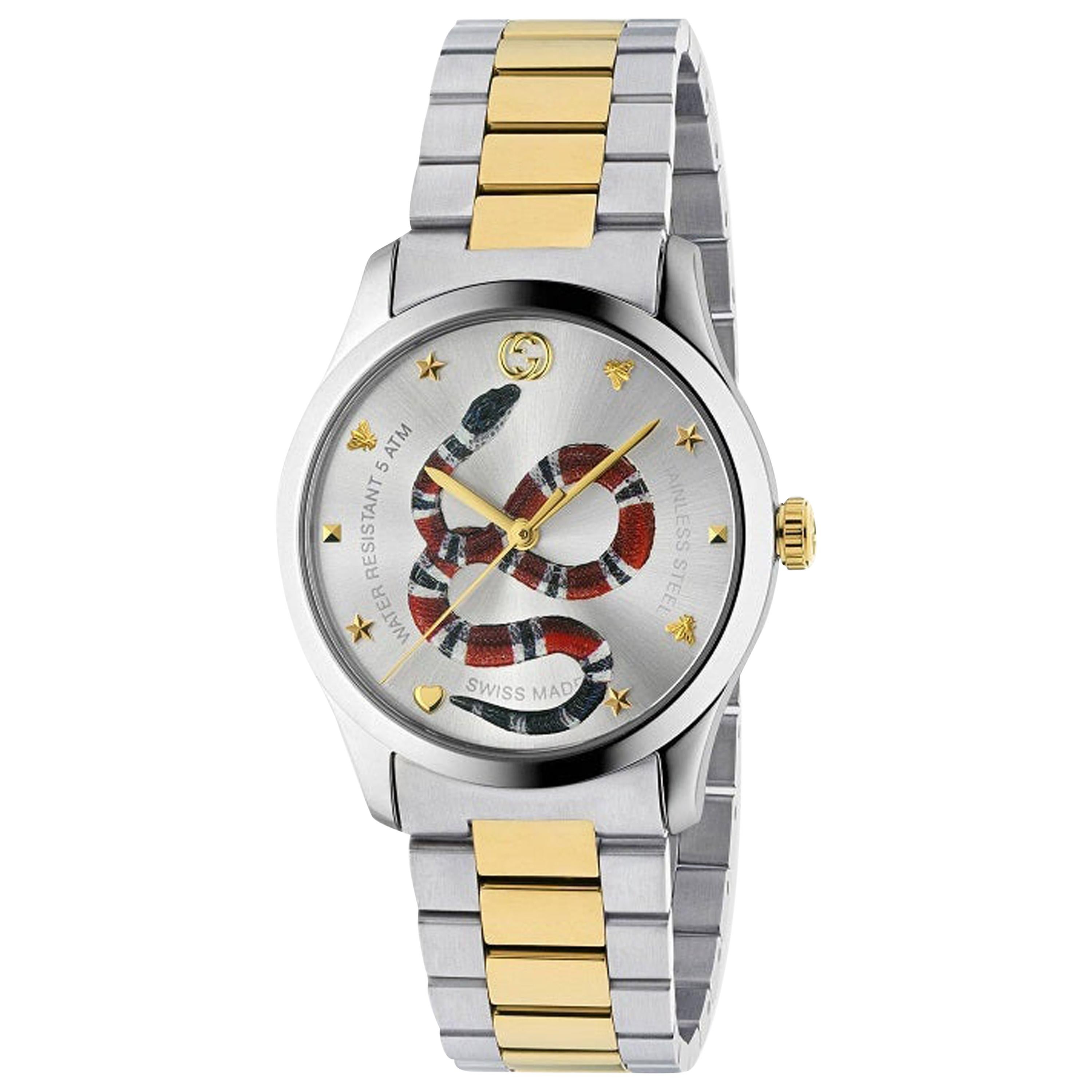 Gucci Montre YA1265013 à cadran en nacre rose avec motif de tête de ...