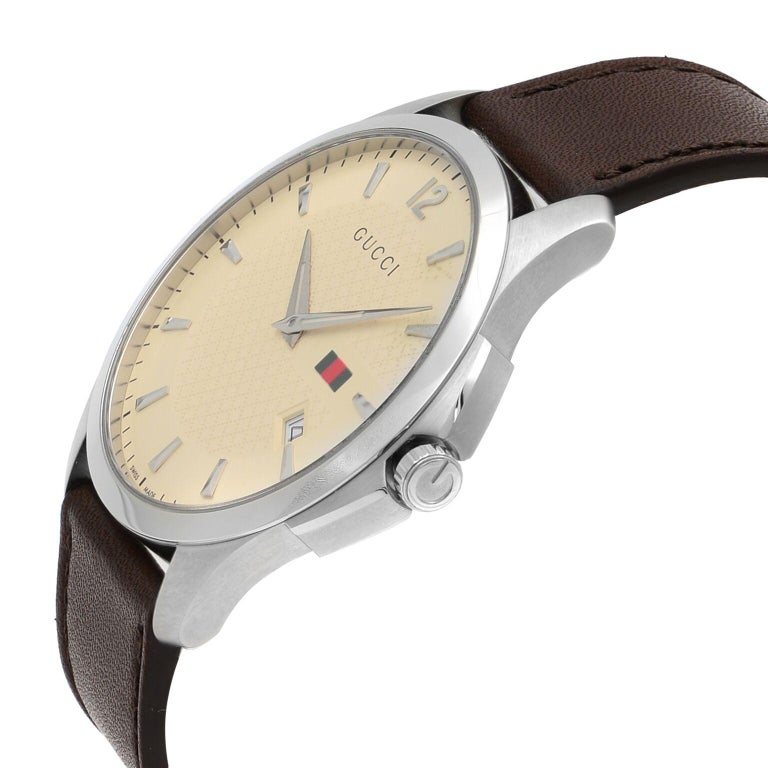 Gucci G-Timeless Steel Ivory Dial Leather Strap Quartz Men's Watch ...