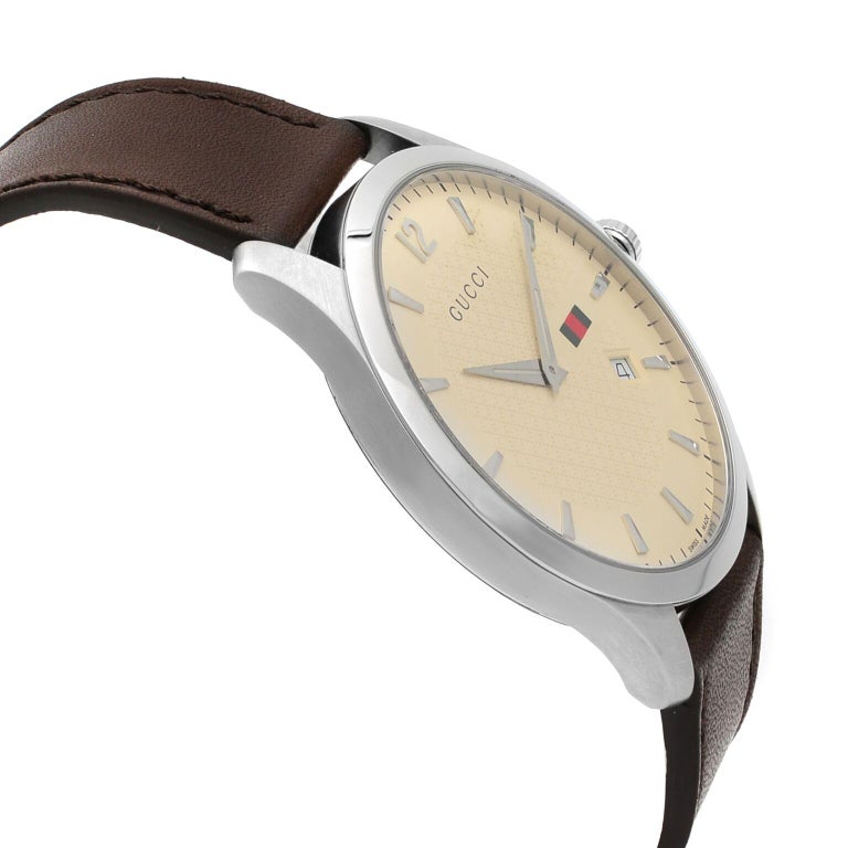 Gucci G-Timeless Steel Ivory Dial Leather Strap Quartz Men's Watch ...