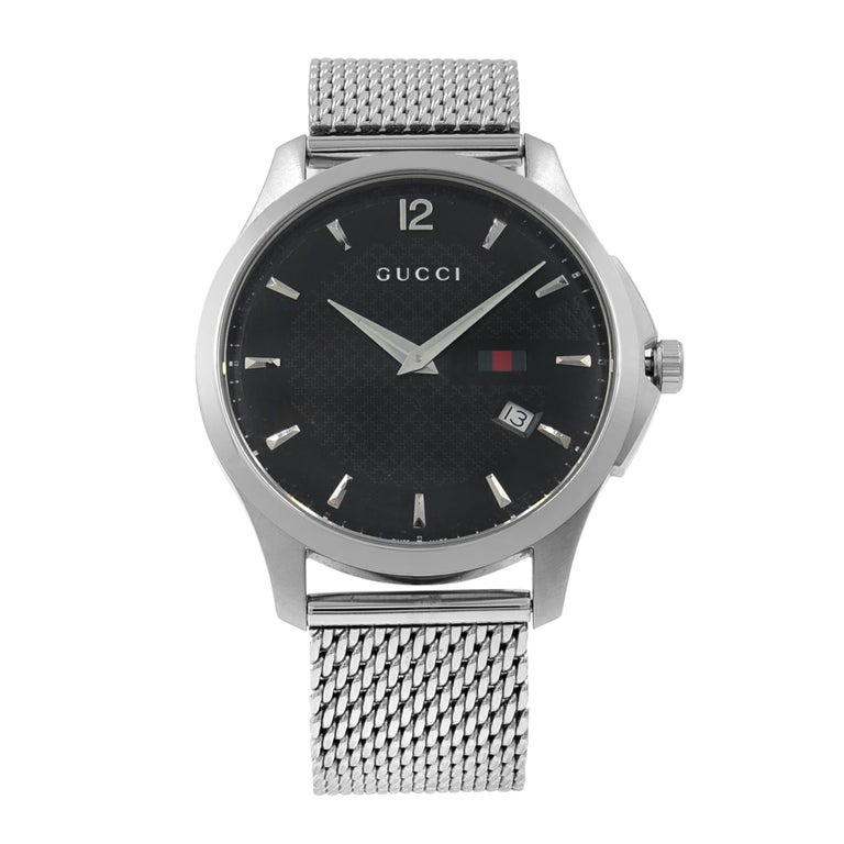 Gucci G-Timeless Steel Mesh Bracelet Black Dial Quartz Mens Watch ...