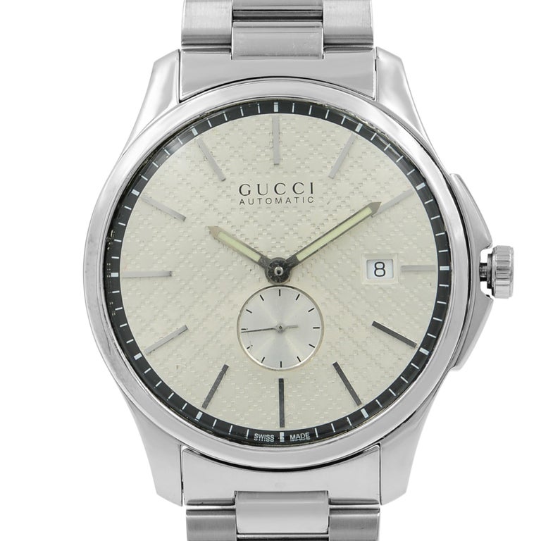 Gucci G-Timeless Steel Silver Check Dial Automatic Mens Open Back Watch ...