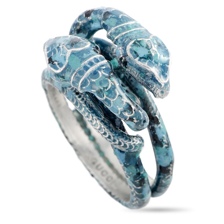 Gucci Garden Silver and Blue Enamel Snake Motif Ring at 1stDibs