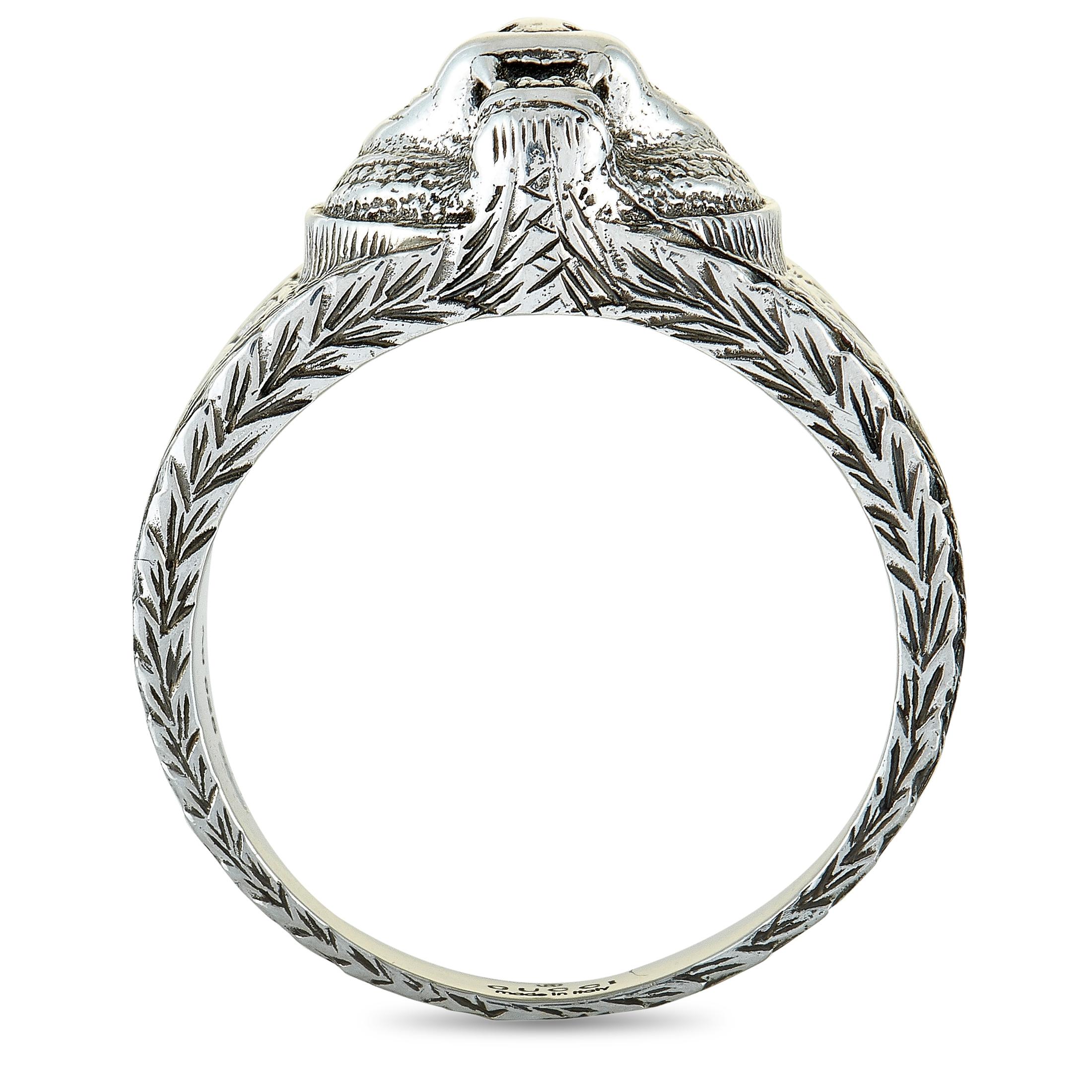 Gucci Garden Silver and Cubic Zirconia Feline Motif Ring at 1stDibs