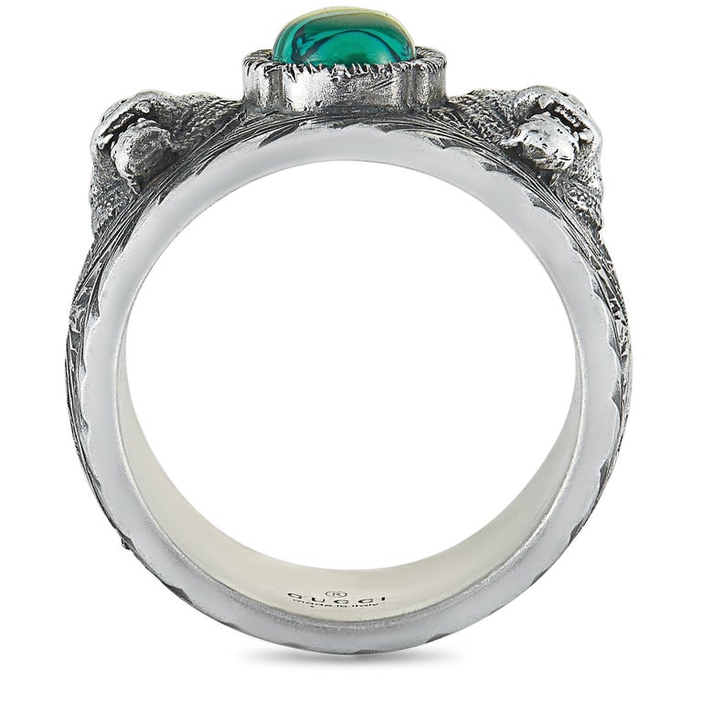 Gucci Garden Sterling Silver and Green Resin Feline Head Motifs Ring at ...
