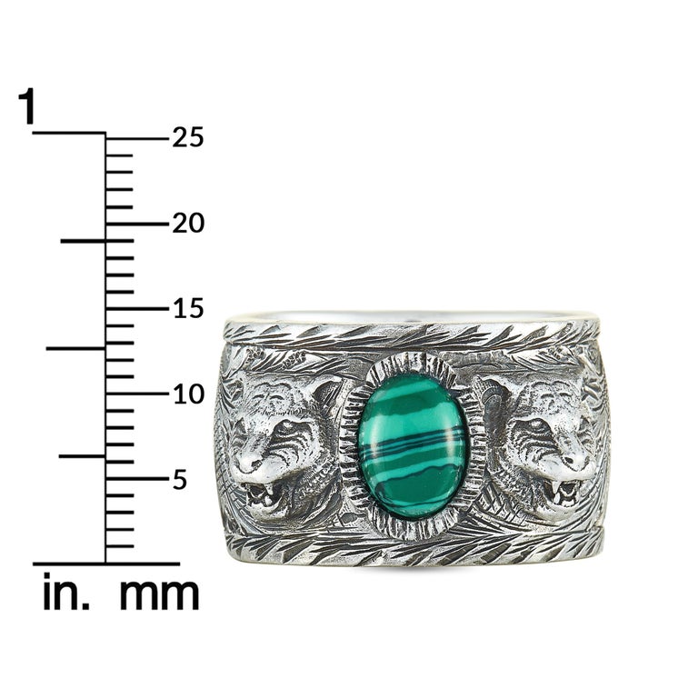 Gucci Garden Sterling Silver and Green Resin Feline Head Motifs Ring at ...