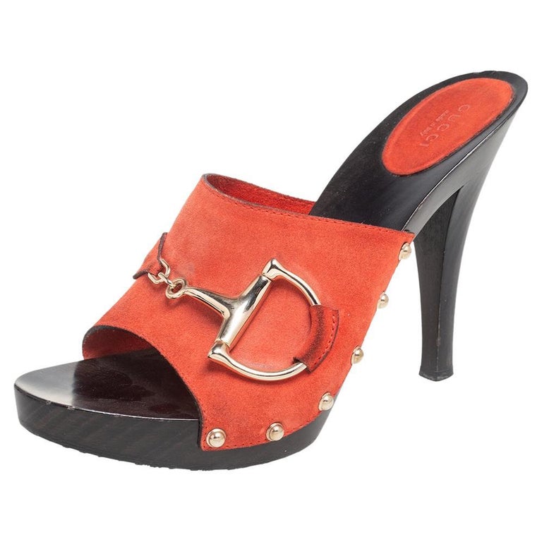 Gucci Garnet Red Suede Icon Bit Clog Sandals Size 41 For Sale at 1stDibs