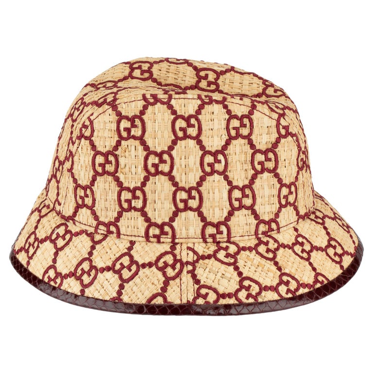 Gucci GG Logo Raffia Bucket Hat With Python Trim For Sale at 1stDibs