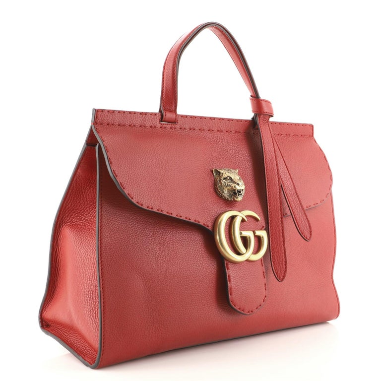 Gucci GG Marmont Animalier Top Handle Bag Leather Medium For Sale at ...