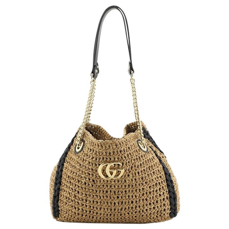 Gucci GG Marmont Chain Tote Raffia Small at 1stDibs | gucci raffia bag