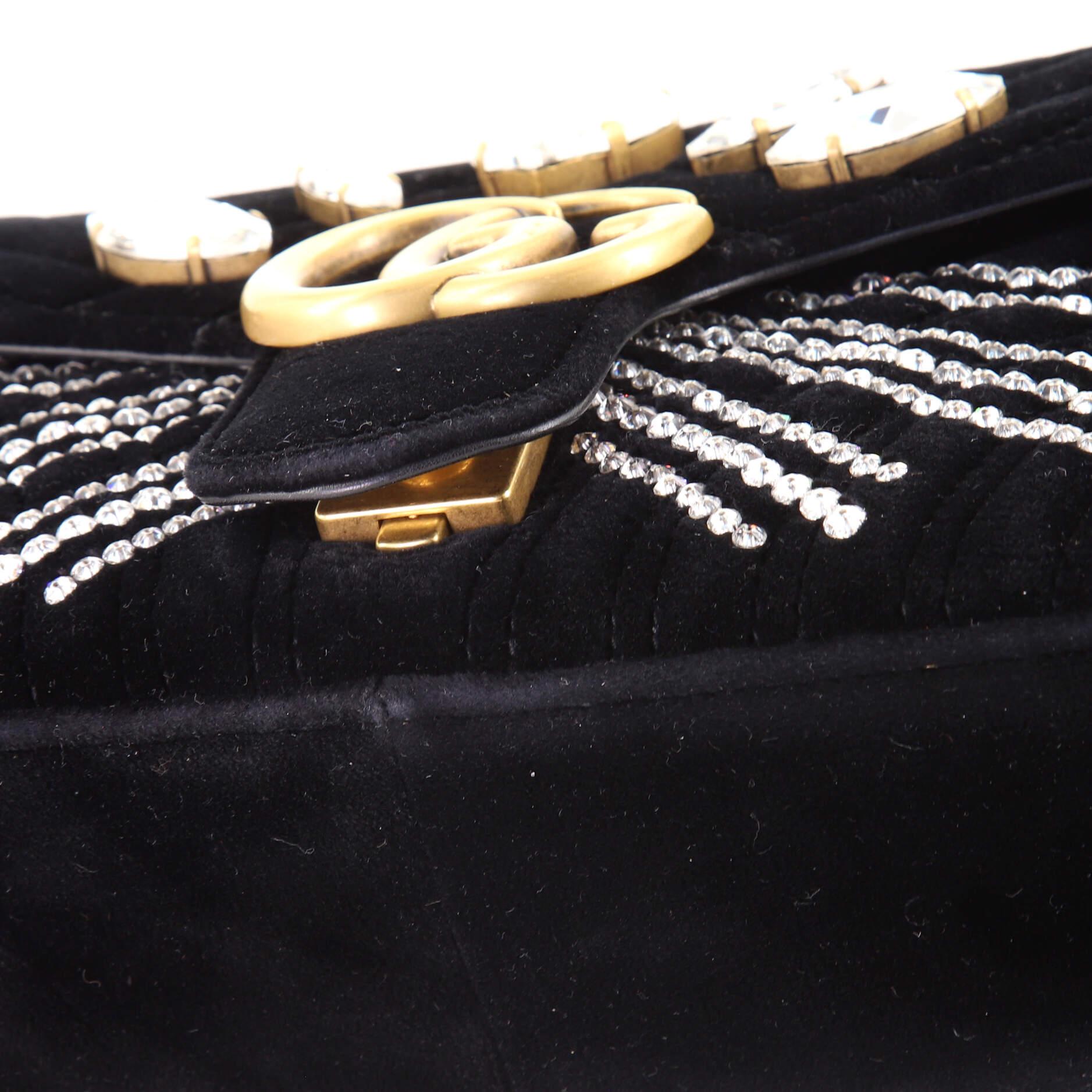 Gucci GG Marmont Flap Bag Crystal Embellished Matelasse Velvet Medium ...