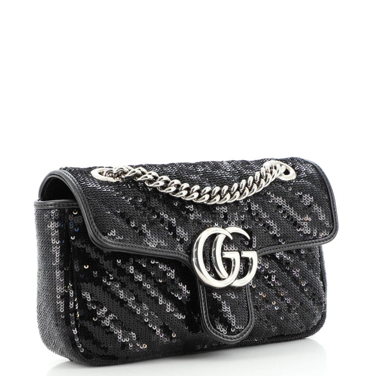 Gucci GG Marmont Flap Bag Diagonal Quilted Sequins Mini For Sale at 1stDibs