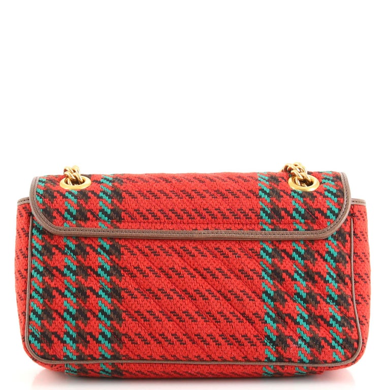 Gucci GG Marmont Flap Bag Diagonal Quilted Tweed Small For Sale at 1stDibs