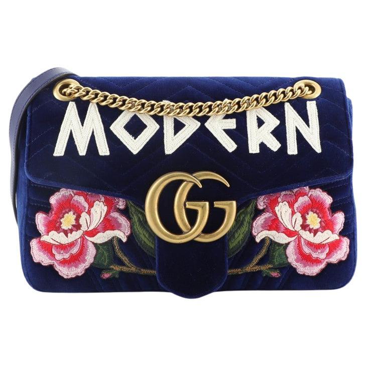 Gucci GG Marmont Flap Bag Embroidered Matelasse Velvet Medium at 1stDibs
