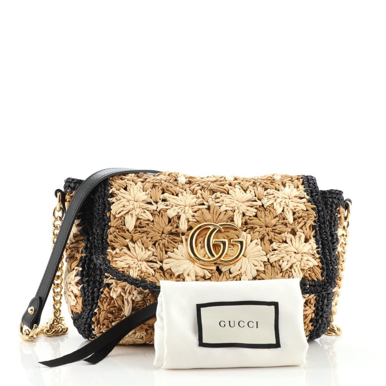 Gucci GG Marmont Flap Bag Raffia Small at 1stDibs | gucci raffia bag ...