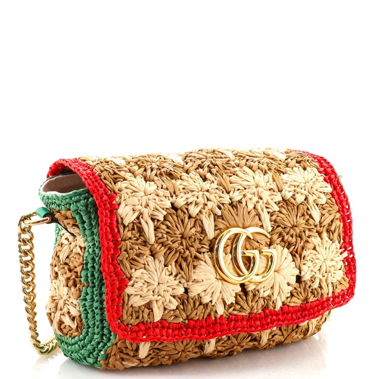 Gucci GG Marmont Flap Bag Raffia Small For Sale at 1stDibs