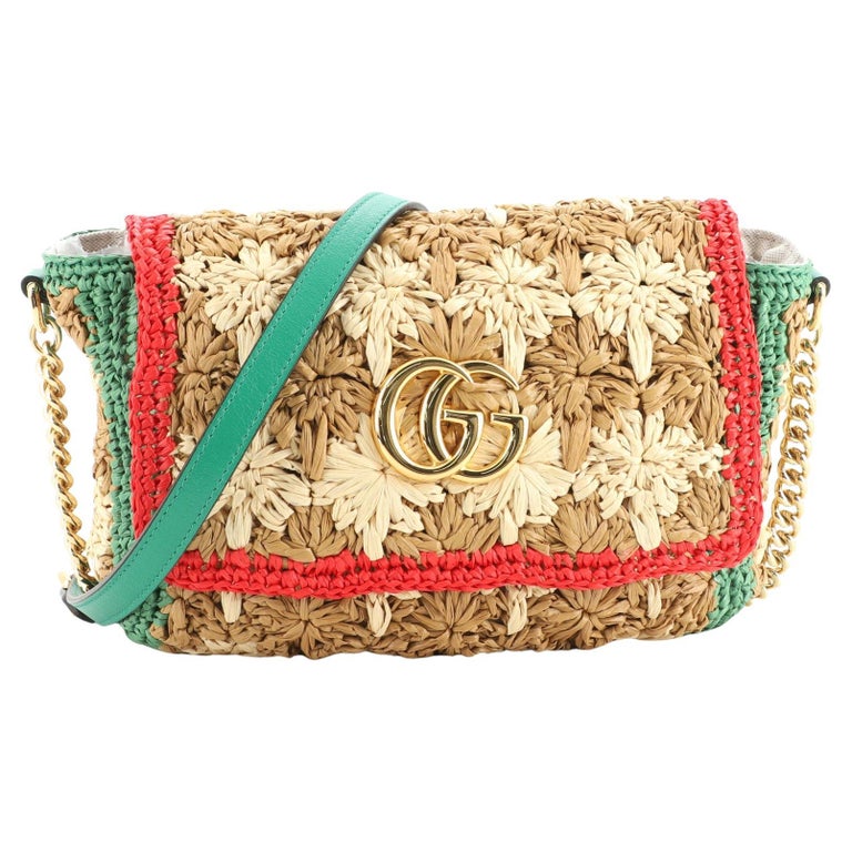 Gucci GG Marmont Flap Bag Raffia Small at 1stDibs