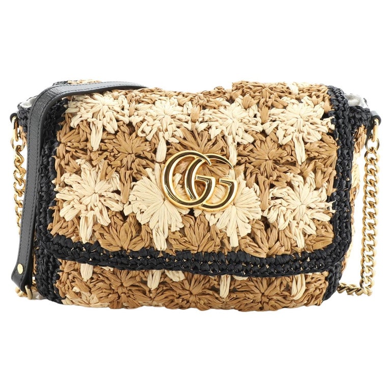 Gucci GG Marmont Flap Bag Raffia Small For Sale at 1stDibs