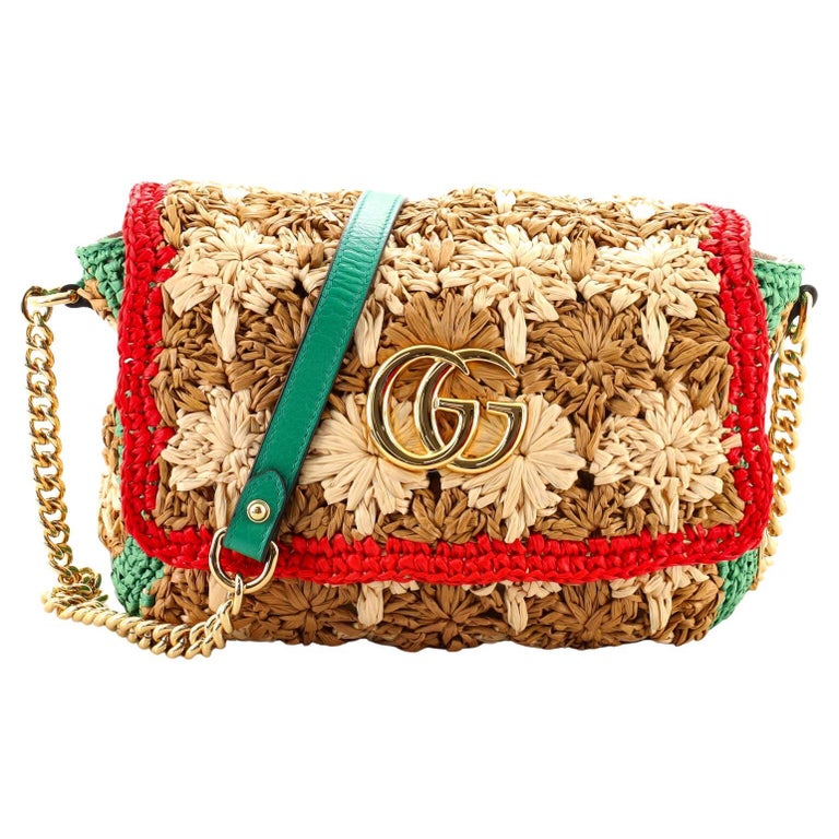 Gucci GG Marmont Flap Bag Raffia Small For Sale at 1stDibs