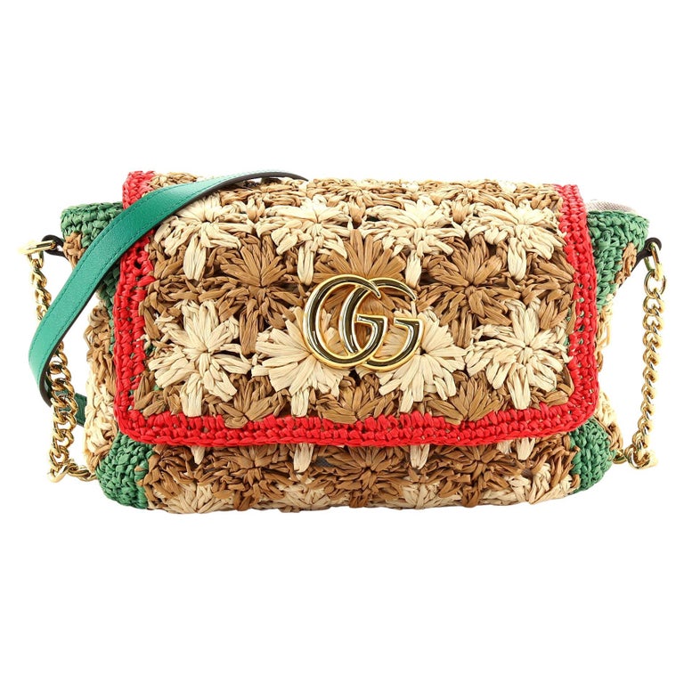Gucci GG Marmont Flap Bag Raffia Small For Sale at 1stDibs