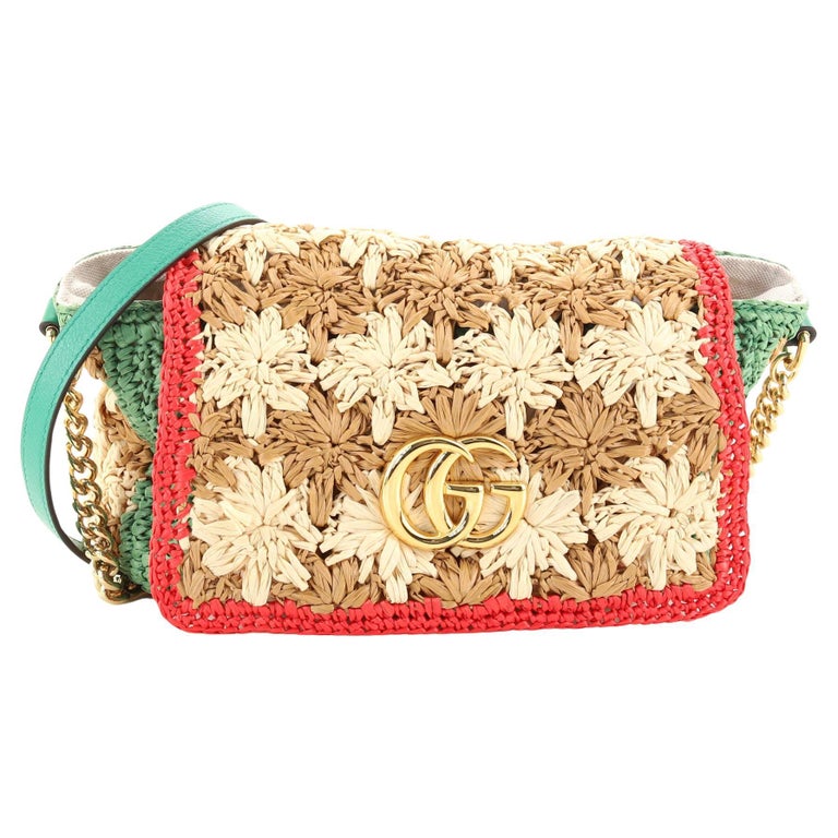 Gucci GG Marmont Flap Bag Raffia Small For Sale at 1stDibs