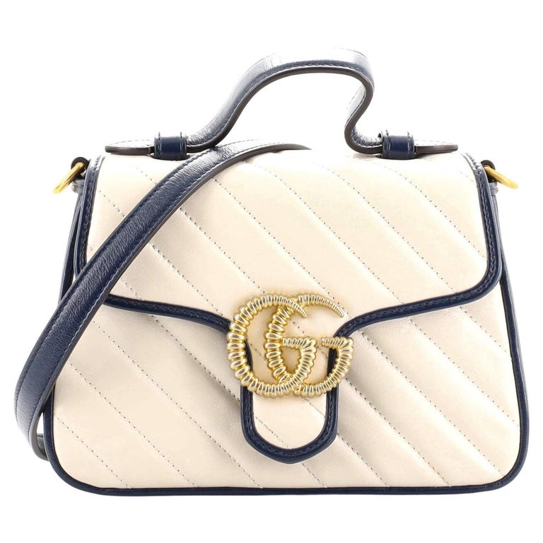 Gucci GG Marmont Top Handle Flap Bag Diagonal Quilted Leather Mini For ...