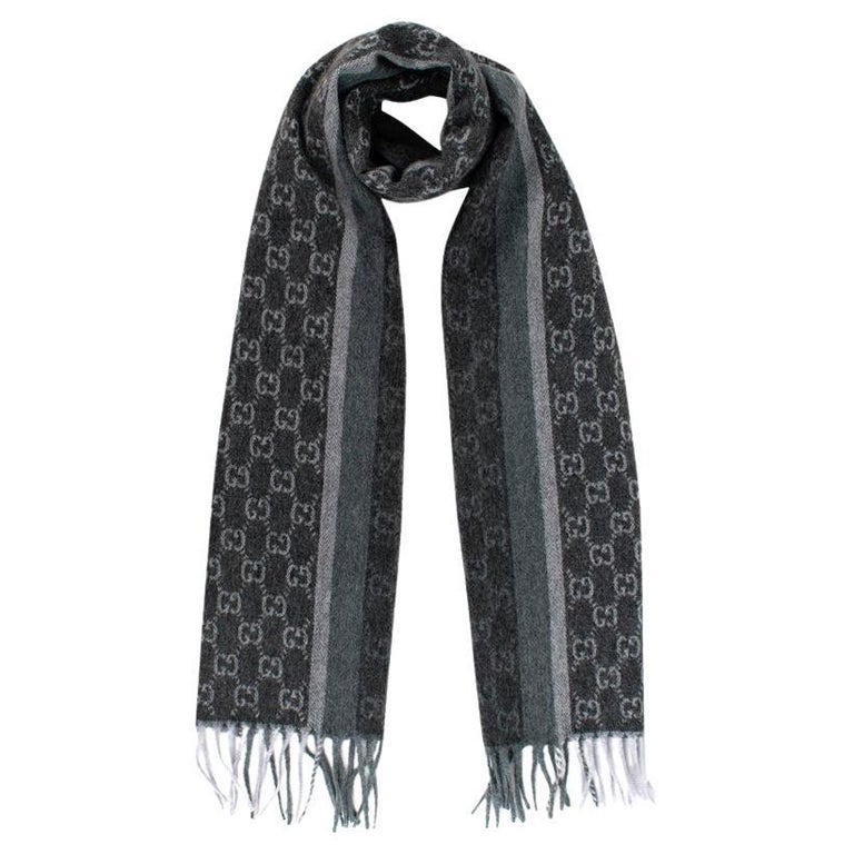 Gucci GG Monogram Anthracite Grey Wool Scarf For Sale at 1stDibs