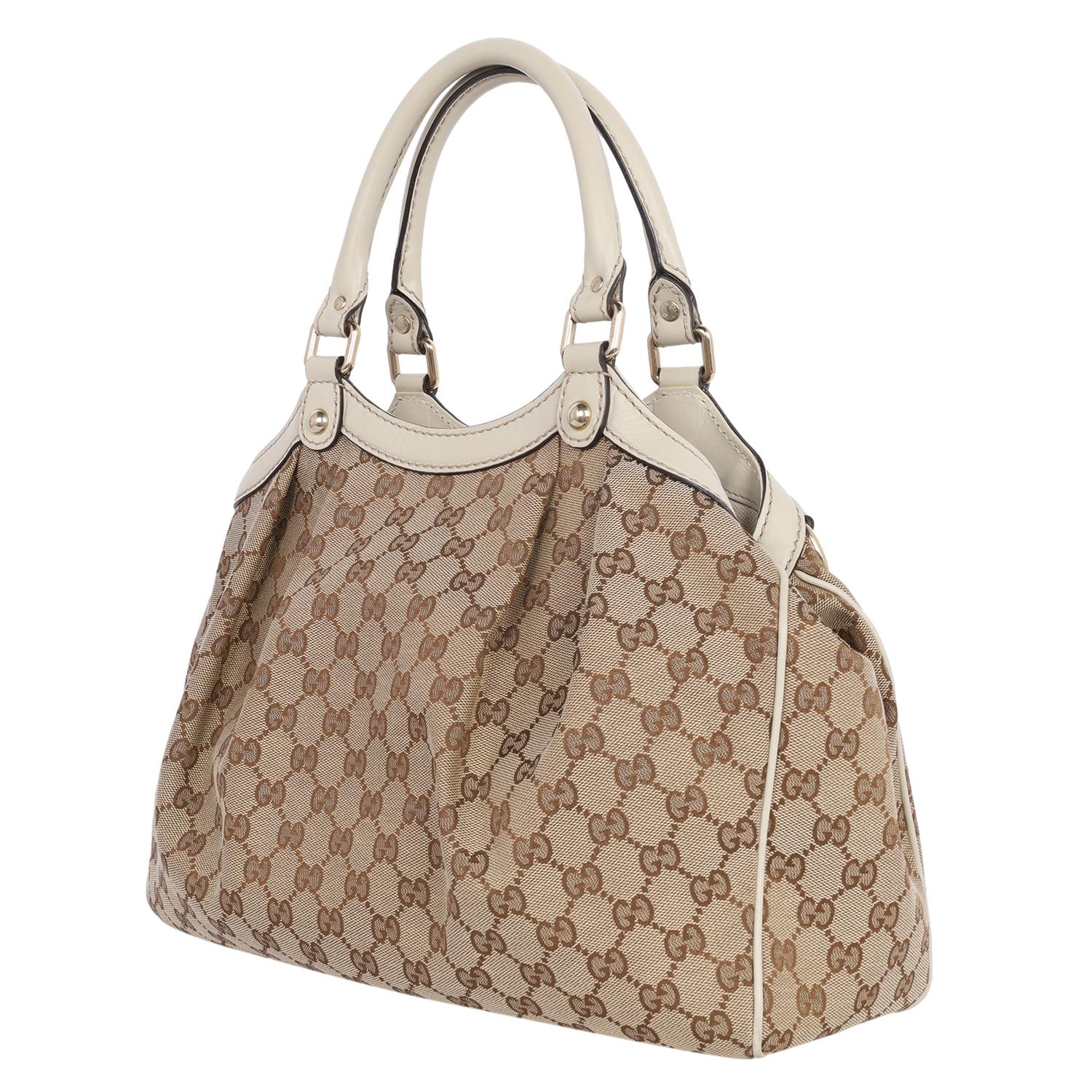Gucci GG Monogram Canvas Sukey Shoulder Bag Medium Brown Beige For Sale ...