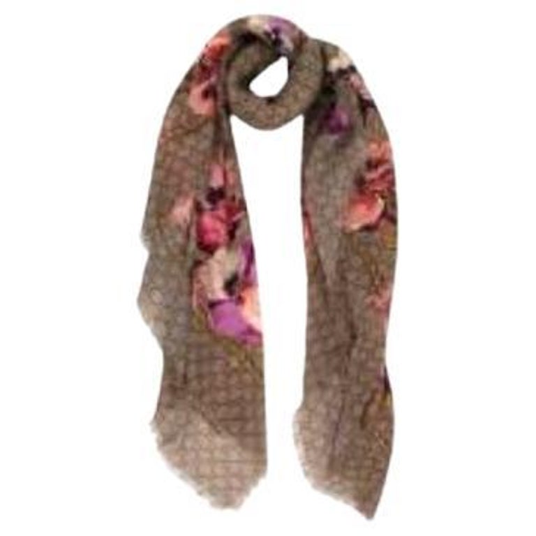 Gucci GG Monogram Floral Oshibana Red Wool Scarf For Sale at 1stDibs