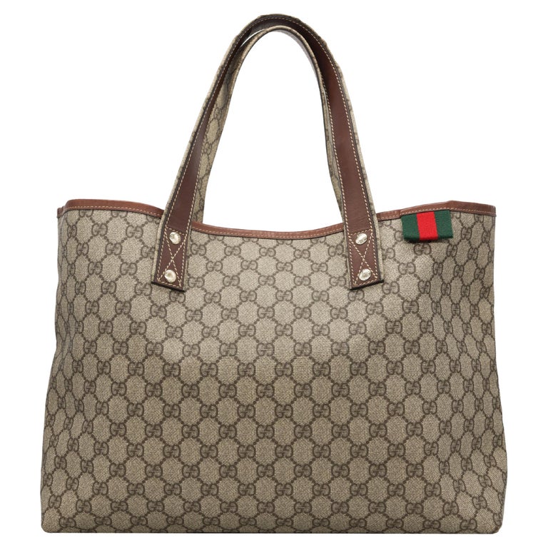 Gucci GG Monogram Supreme Brown Canvas Medium Shelly Tote Bag For Sale ...