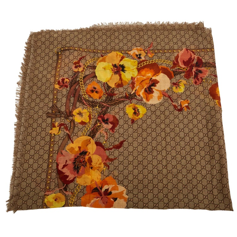 Gucci GG Monogram Yellow Flowers Fall Scarf or Shawl (508797) For Sale ...