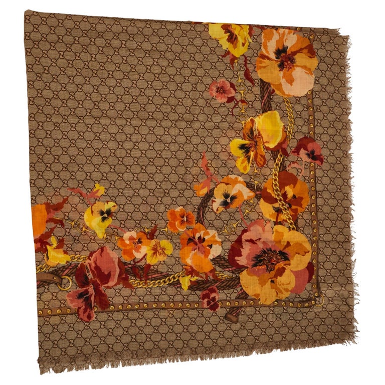 Gucci GG Monogram Yellow Flowers Fall Scarf or Shawl (508797) For Sale ...