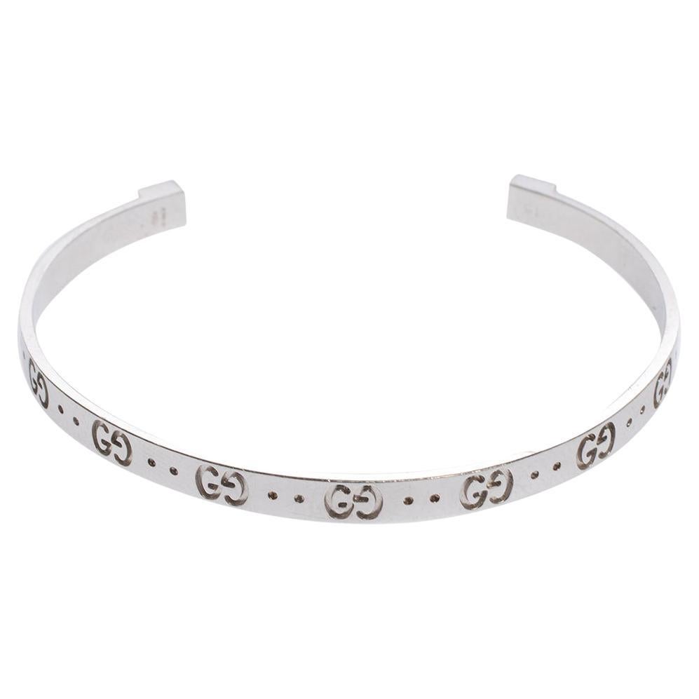 Gucci GG Motif 18K White Gold Narrow Open Cuff Bracelet at 1stDibs ...