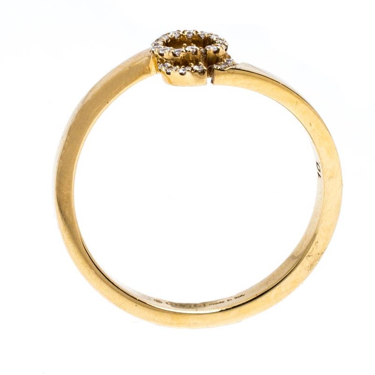 Gucci GG Running Diamond 18K Yellow Gold Stack Ring Size 50.5 at ...