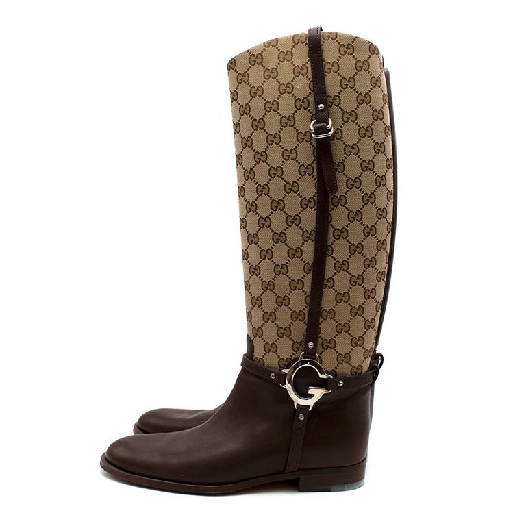 Gucci GG Supreme Leather Knee High Boots - Size EU 40 at 1stDibs