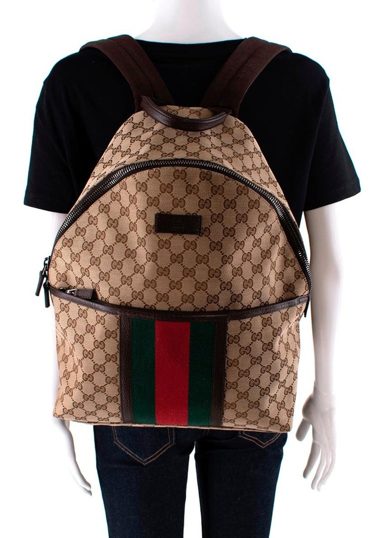 Gucci GG Supreme Monogram Canvas Web Backpack For Sale at 1stDibs